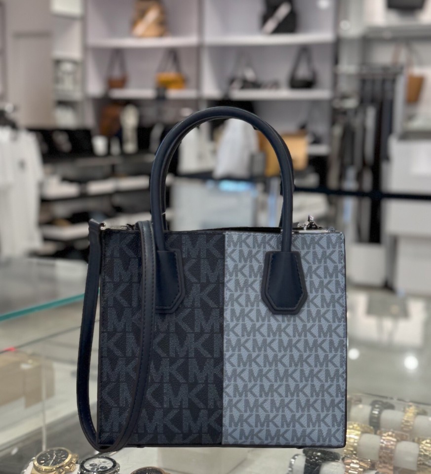 MICHAEL KORS MERCER MD SATCHEL SHOULDER MESSENGER BAG MK NAVY MULTI ...