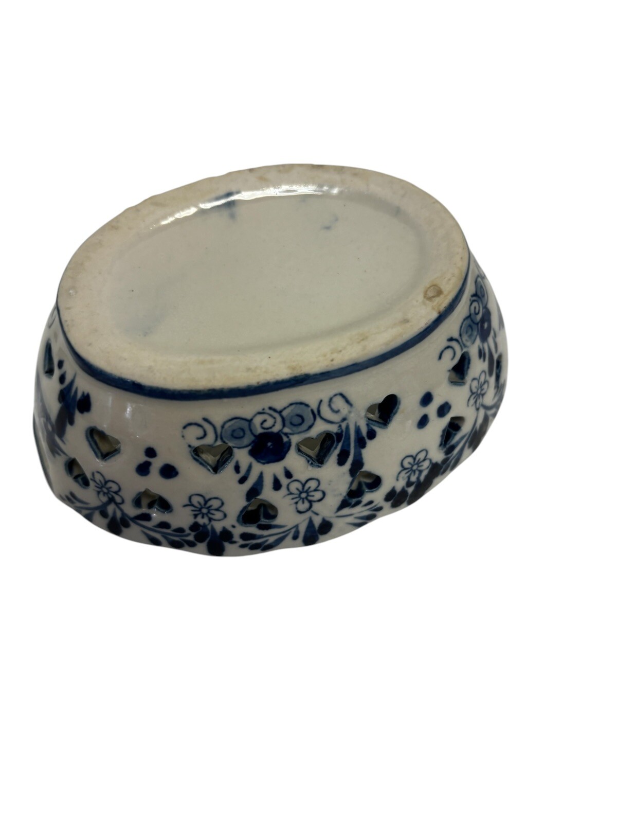 Delft Blue Pottery Oval Trinket Bowl Hand Painted Windmills Reticulated ...