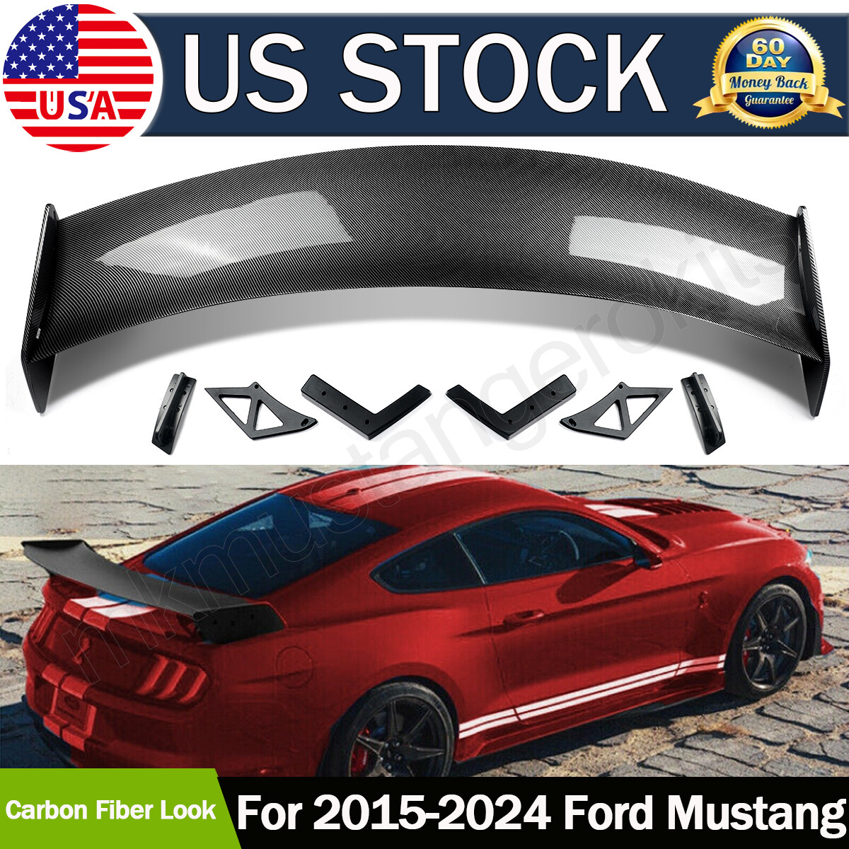FOR 15-2024 FORD MUSTANG GT500 STYLE CARBON LOOK TRUNK SPOILER WING ...