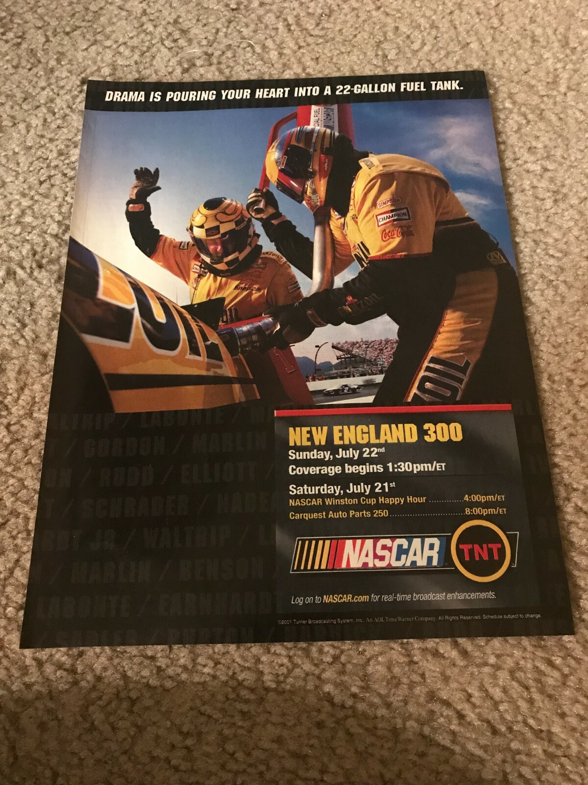 Vintage NASCAR ON TNT Poster Print Ad 2001 NEW ENGLAND 300 RARE | eBay