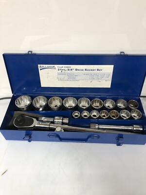 Williams 33901 21 Piece 3/4” Drive Ratchet Set Tools In Metal Box | eBay
