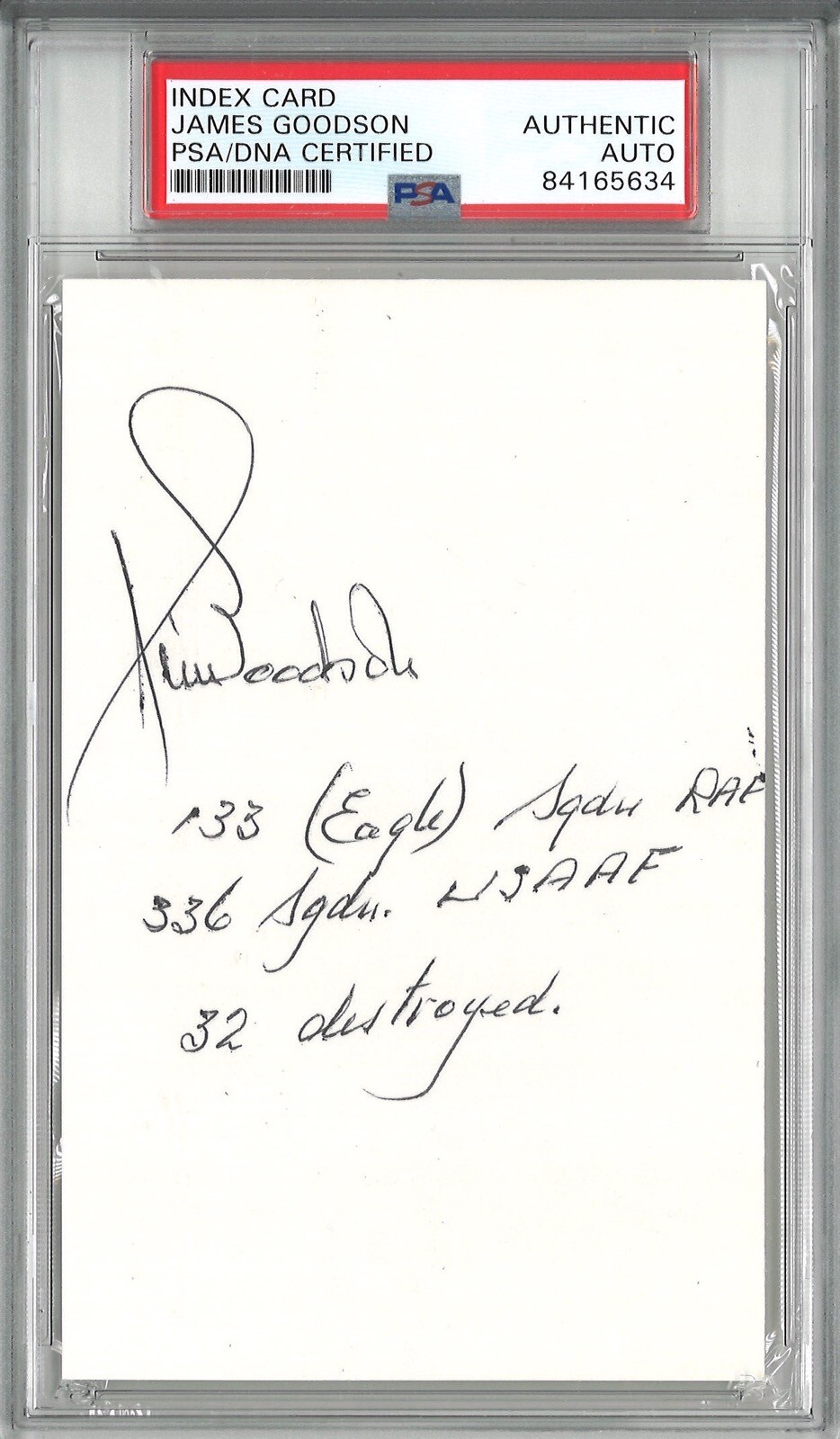 JAMES GOODSON SIGNED INDEX CARD PSA DNA 84165634 (D) WWII ACE 4TH FG ...