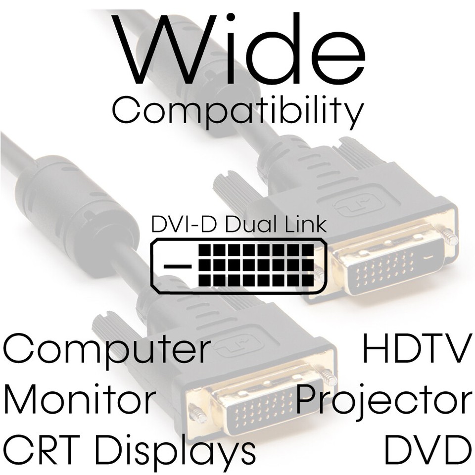 DVI to DVI Cable Digital Dual Link DVI-D Cord HDTV Projector Monitor ...