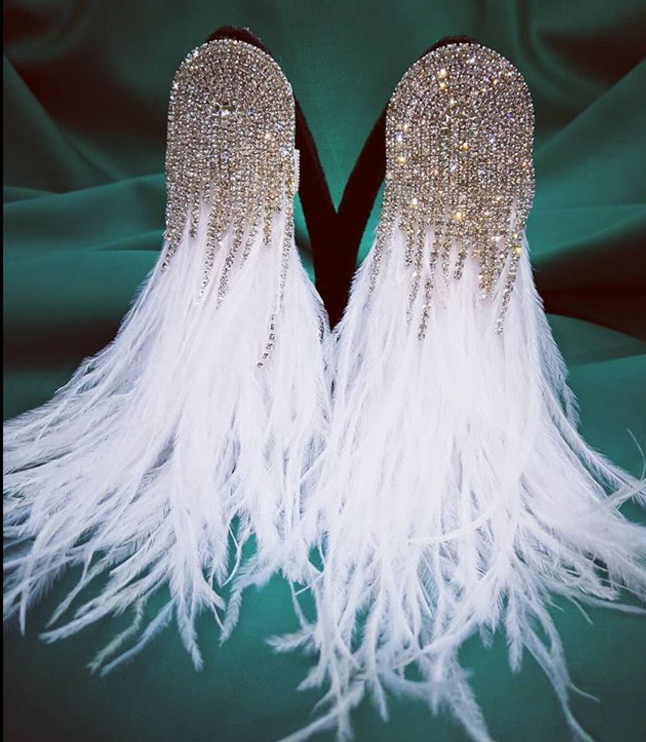 Sale! Beaded Exclusive Long Feather Rhinestone Shiny Earrings All ...