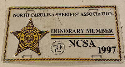 1997 nc sheriffs association honorary member car tag license plate | eBay