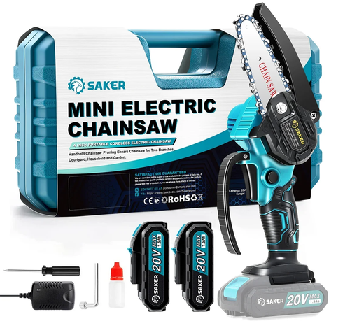 Saker 4 inch Cordless Mini Electric Handheld Chainsaw 2 Batteries 1 ...