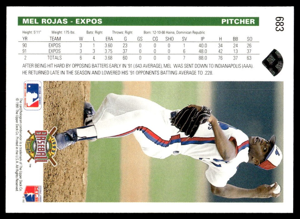 1992 Upper Deck 683 Mel Rojas Montreal Expos Baseball Card | eBay