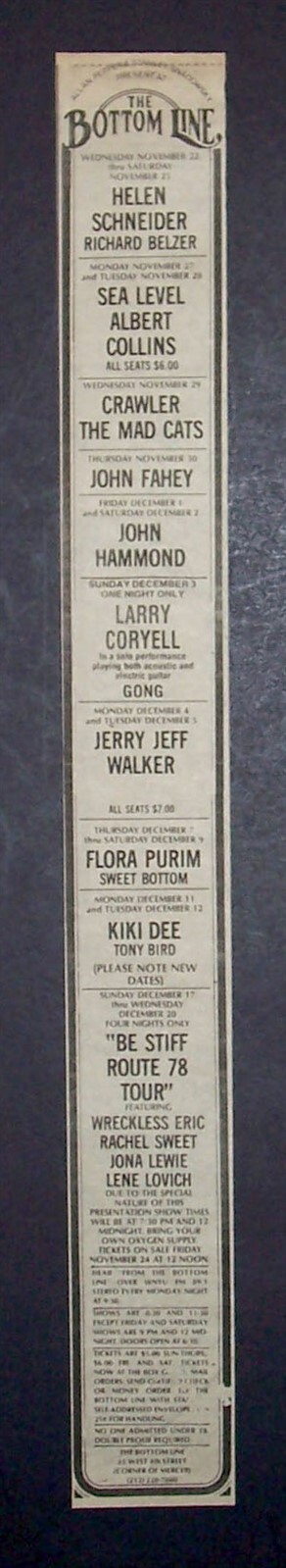 Be Stiff Tour Sea Level Jerry Jeff Walker Bottom Line NYC 1978 Concert ...