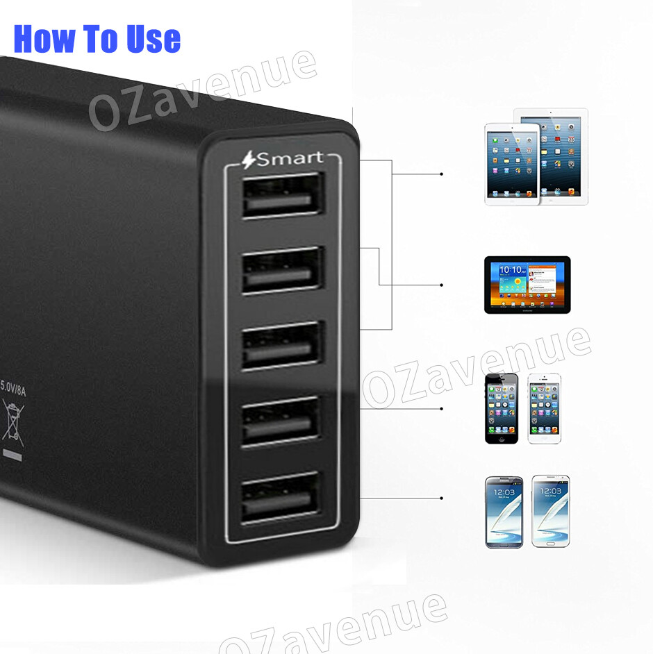 Multi Port USB Charger 5 Ports AC Adapter Travel Wall USB Hub Charging ...