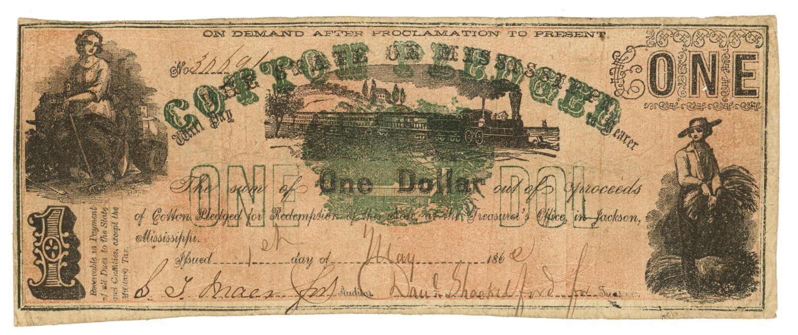 1862 State of Mississippi, Jackson, MS $1 Note No.30691 CR22 (59333) | eBay