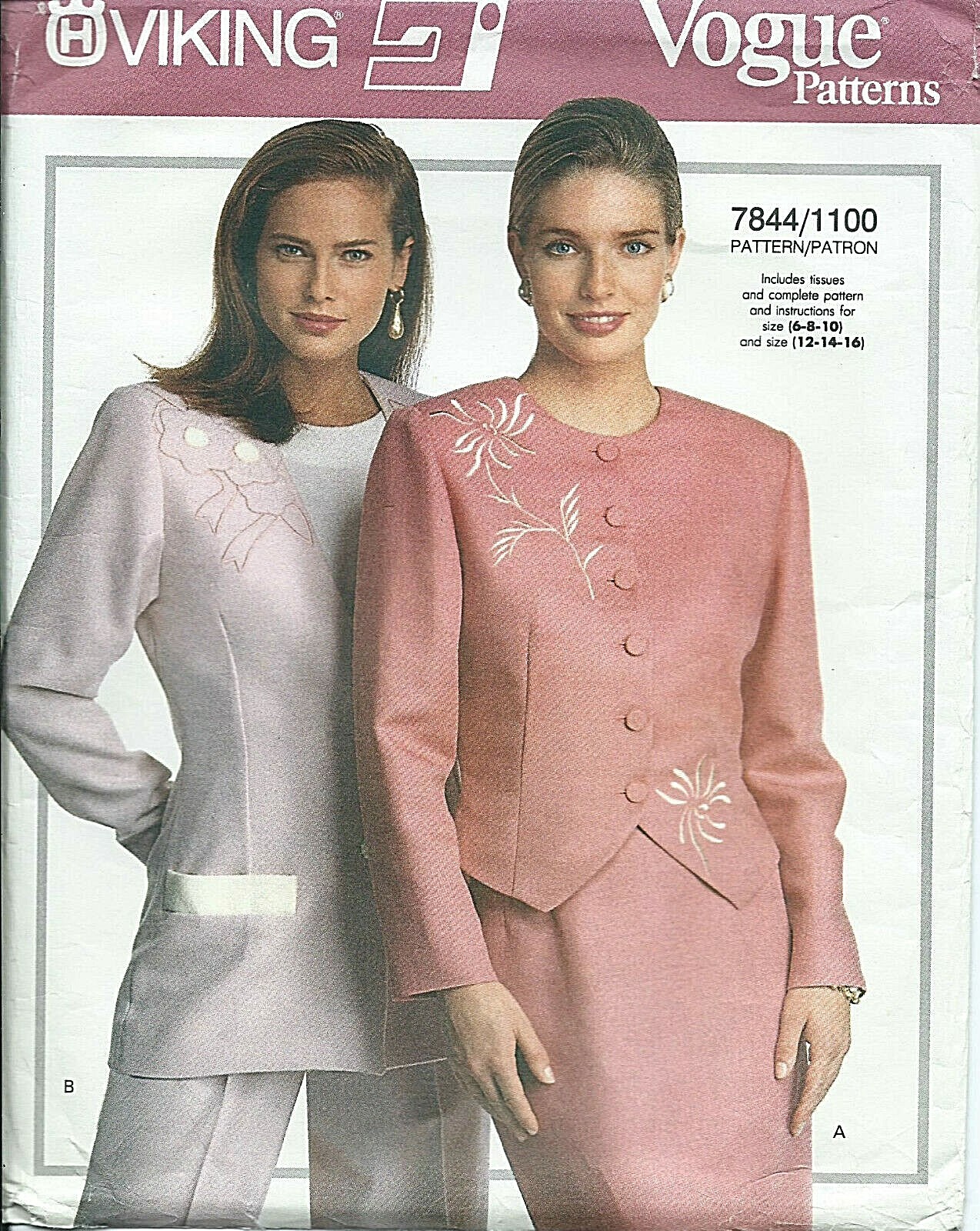 Vogue 7844 sewing pattern JACKET TOP SKIRT PANTS sew sizes 6-8-10-12-14 ...