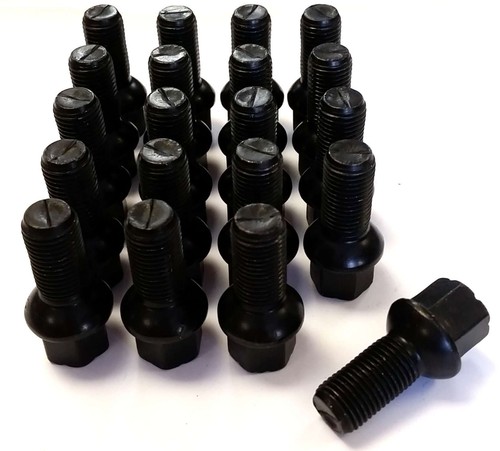 x20 Black Round Tapered M14X1.5 Standard Alloy Wheel Bolts VW NEW ...