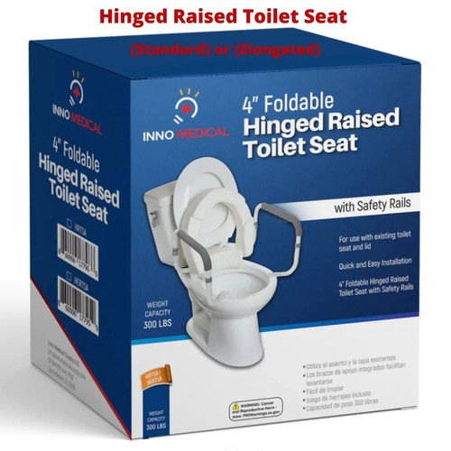 InnoEdge Medical Hinged Raised Toilet Seat with Safety Rail Arms ...