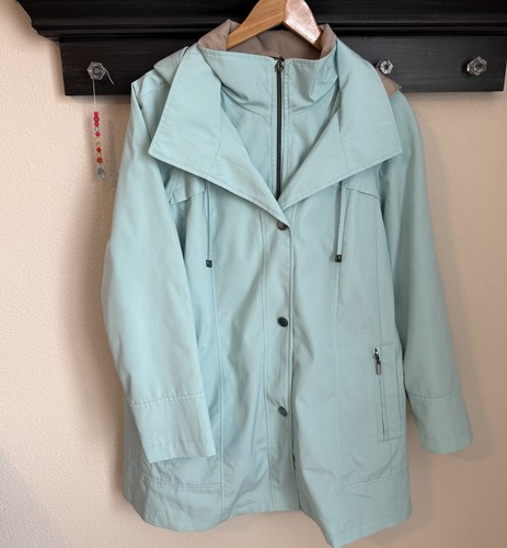 Coldwater Creek All-Season Water-Repellent Jacket PXL Lt Aqua Hood Rain ...