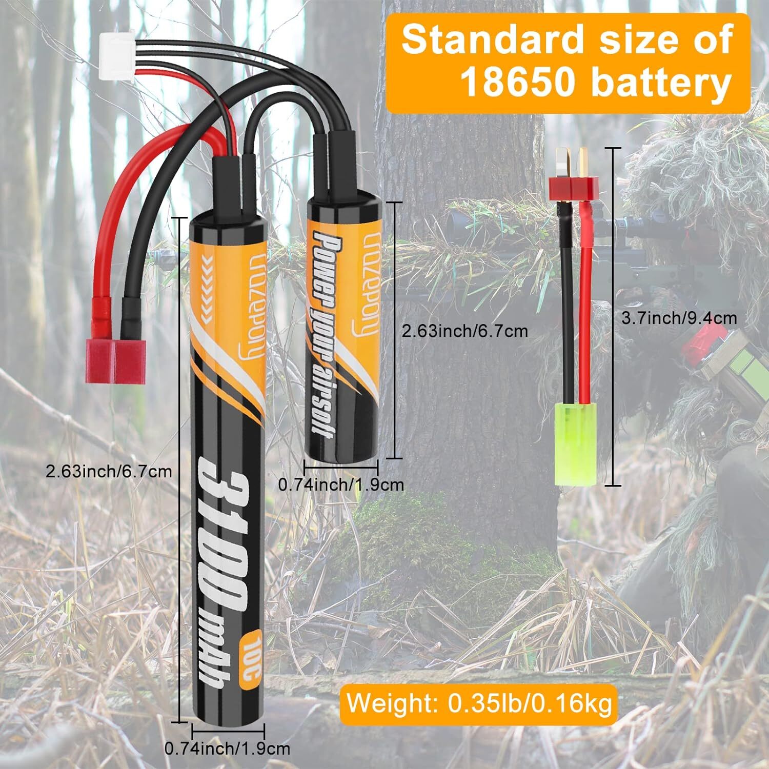 Airsoft Battery 11.1v Nunchuck 3100mAh Tactical Aeg M4 Ak47 Mini Li-ion ...
