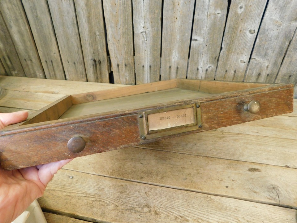 Antique Wooden OAK Factory Drawer with Hardware Label Unique Display ...