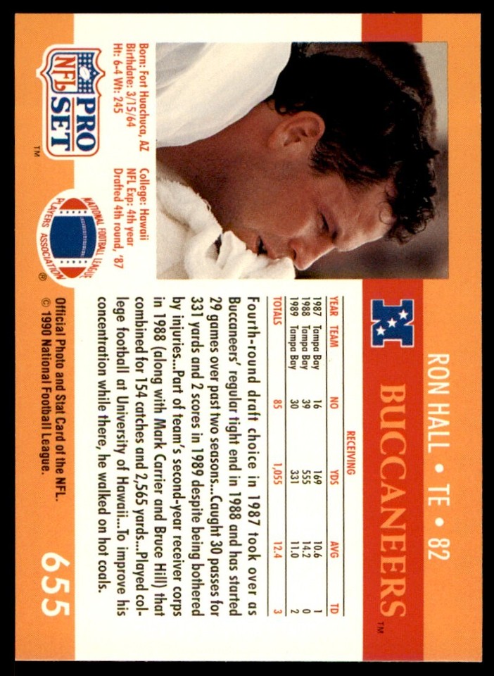 1990 Pro Set Ron Hall Tampa Bay Buccaneers #655 | eBay