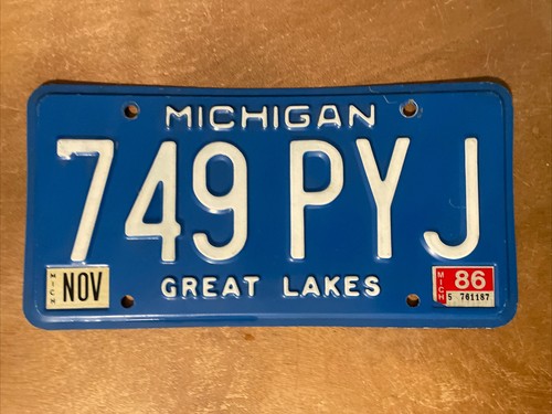 1986 Michigan License Plate Great Lakes Blue # 749 PYJ | eBay
