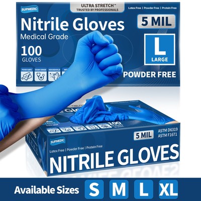 Disposable Nitrile Exam Gloves, 5 Mil Blue, Powder-Free Heavy Duty ...