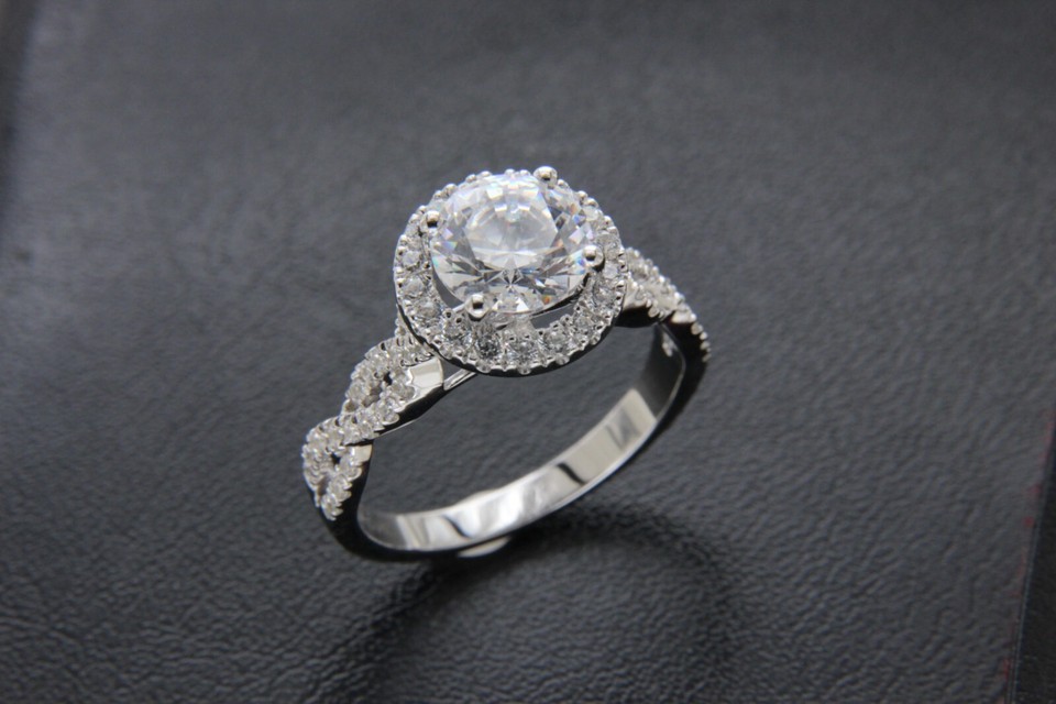 925 Silver 3 Ct Round Cut Simulated Diamond Halo Twisted Engagement ...