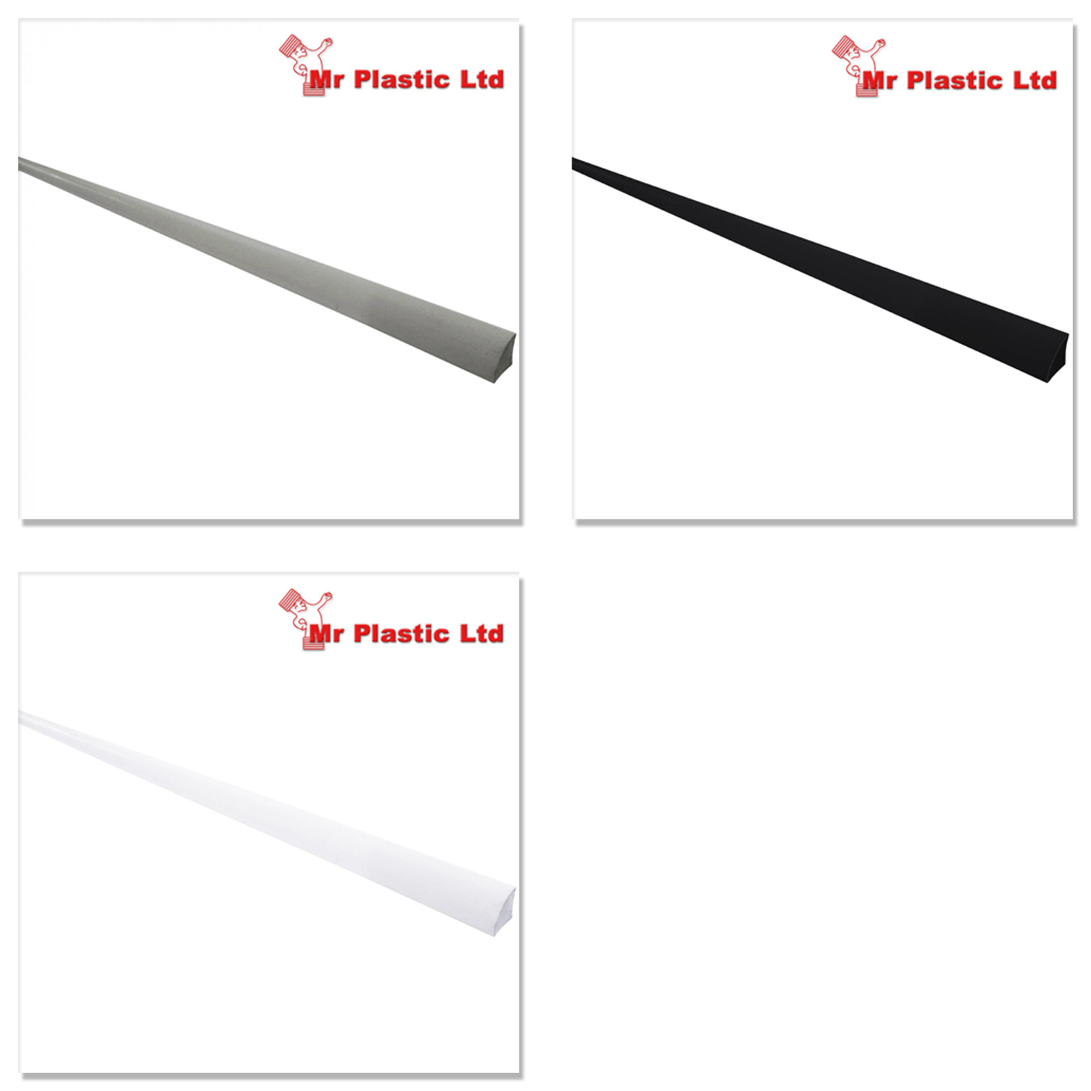 Solid PVC Plastic 9mm Quadrant Trim in Black, White & Silver Grey - 2.4 ...