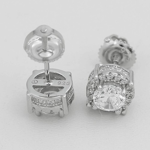 Men's Sterling Silver 925.CZ Iced Bling,8mm,Round*Earring Unisex + Box ...