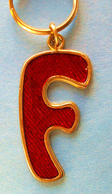 Metal Key Chain Ring * The Capital Letter F * Gold Frame Sparkle Red ...
