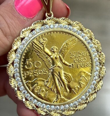 New 14k solid gold color 50 pesos Rope Coin Bezel Frame pendant | eBay