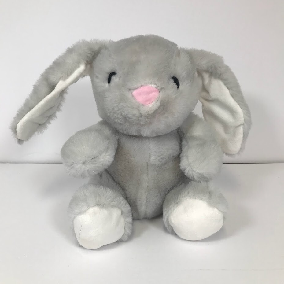 KellyToy Gray White Bunny Rabbit Rattles Crinkle Ears 9" Plush Stuffed ...