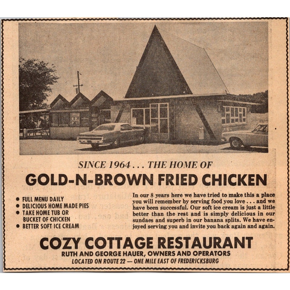 Cozy Cottage Restaurant Ruth George Hauer 1972 Lebanon PA Clipping SAH4 ...