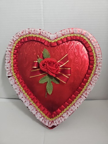 Vintage Valentine's Day Fancy Heart Candy Box Flowers and Lace Empty ...
