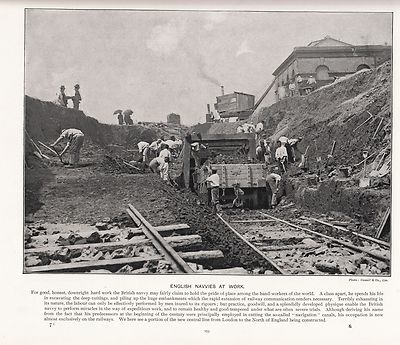 1897 VICTORIAN PRINT ~ ENGLISH NAVVIES WORKING LONDON TO NORTH ENGLAND ...