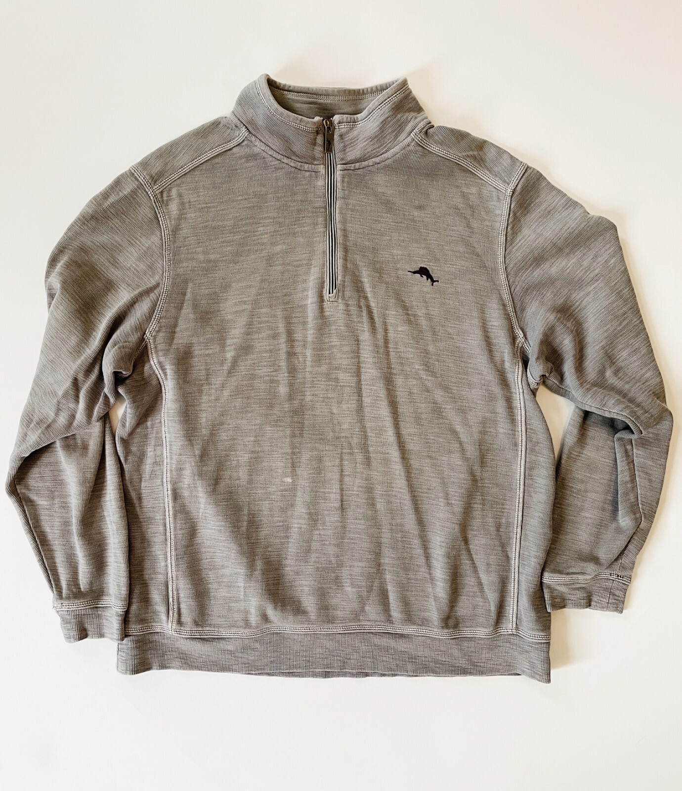 Tommy Bahama Tobago Bay 1/2 Zip Sweatshirt Size XL Gray Ribbed Purple ...