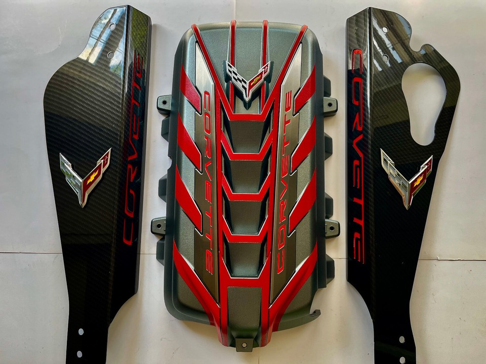 2020/24 CORVETTE C8 ENGINE COVER HYPER GREY/TORCH RED CARBON FIBER HTC ...