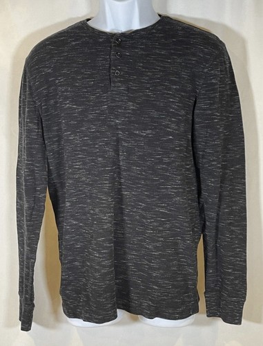 Marc Anthony Henley Heathered Black Shirt Long Sleeve Top Men’s Medium ...