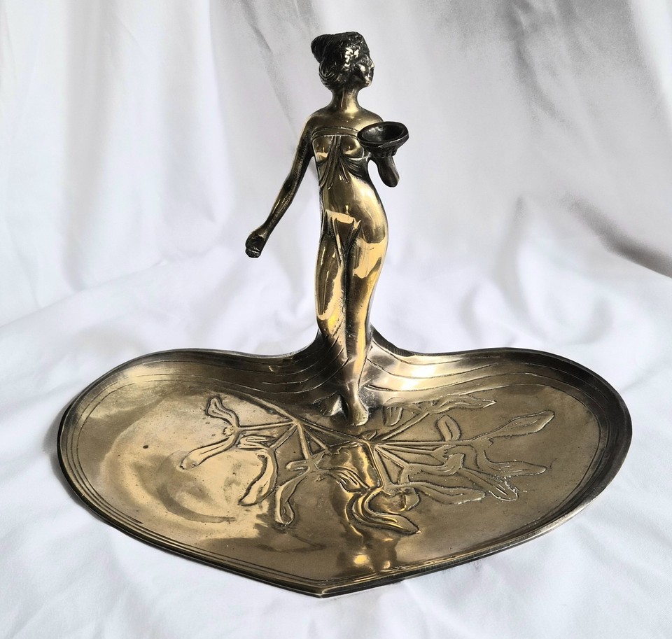 Antique Art Nouveau Calling Card Tray By Achille Gamba Maiden Mistletoe ...