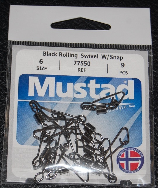 9 Pack Mustad 77550-06 Rolling Swivel with Diamond Eye and J-Hook Snap ...