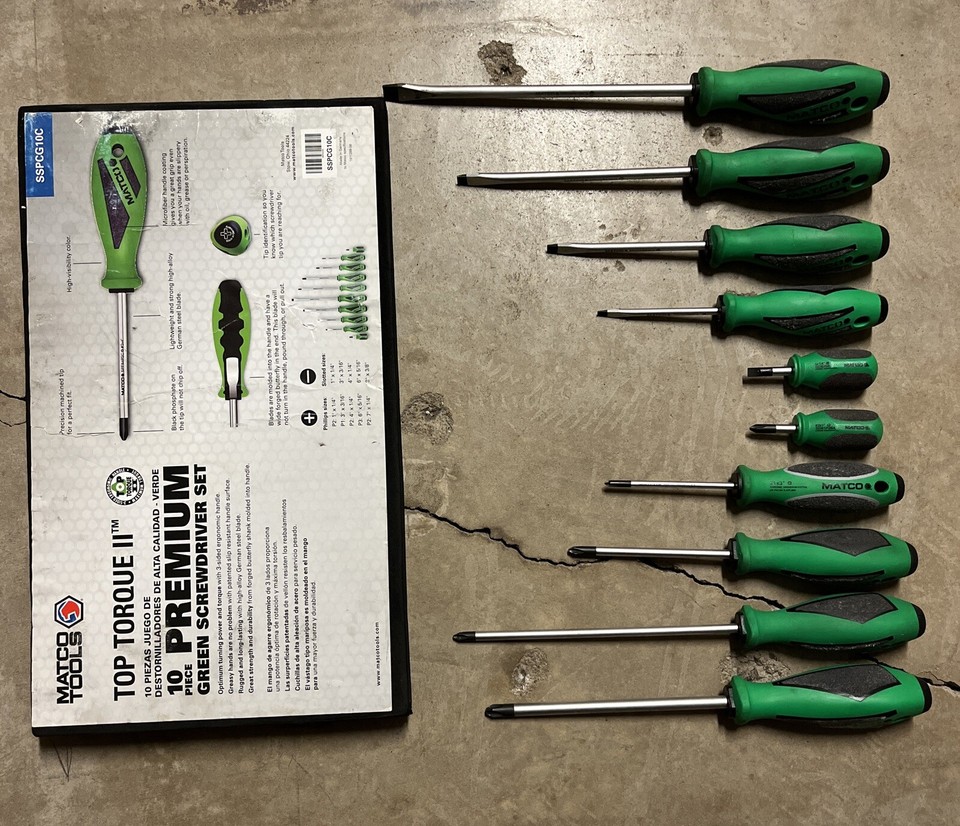 Matco Tools 10 Piece Top Torque 2 Premium Screwdriver Set Green used ...
