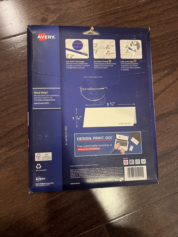 Avery 5011 Printable Place Cards 1-7/16" x 3-3/4" Matte White Textured ...