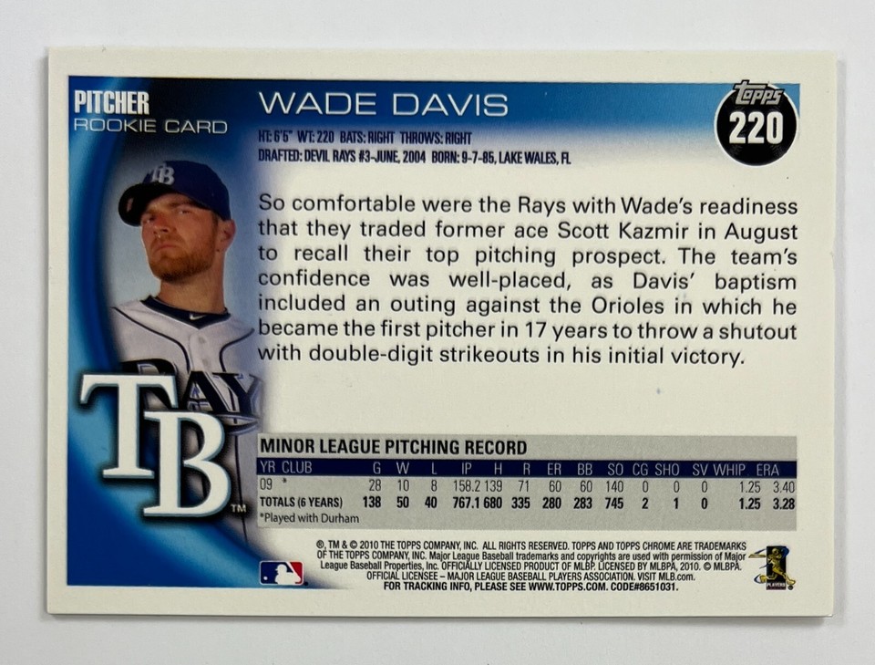 2010 Topps Chrome #220 Wade Davis Autograph Auto Card AR56 | eBay