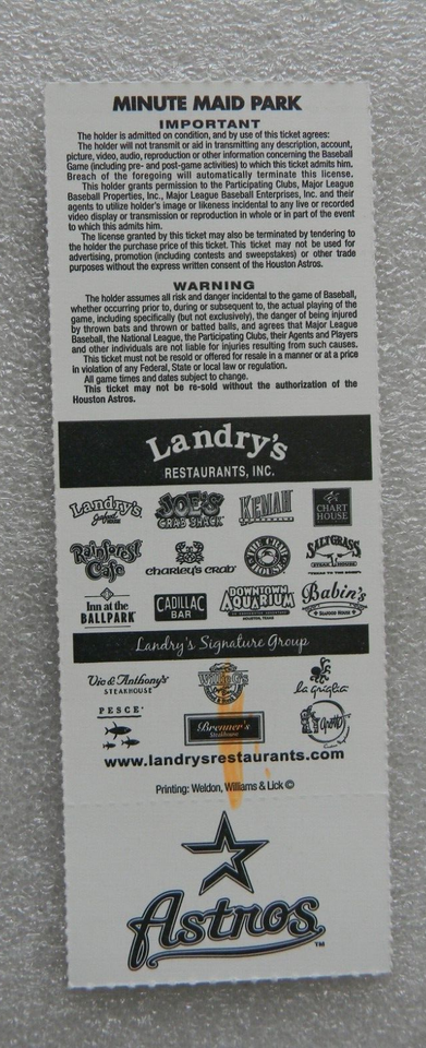 2005 MLB BASEBALL HOUSTON ASTROS TICKET STUB VS GIANTS MAY 13th 2005 ...