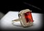 6 cwt. Red Garnet Square Ring made w Swarovski Crystal Rhodium Plated ...
