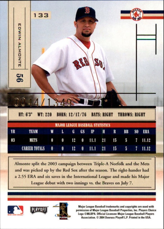 2004 Absolute Memorabilia #133 Edwin Almonte /1349 - NM-MT | eBay