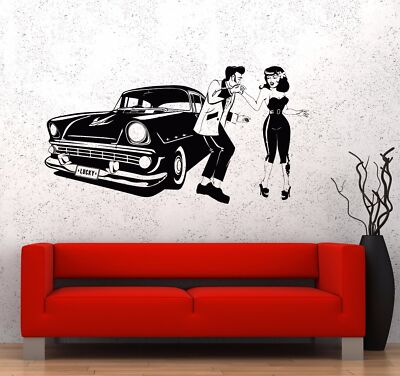 Vinyl Wall Decal Rockabilly Retro Car Love Party Disco Rock N Roll ...