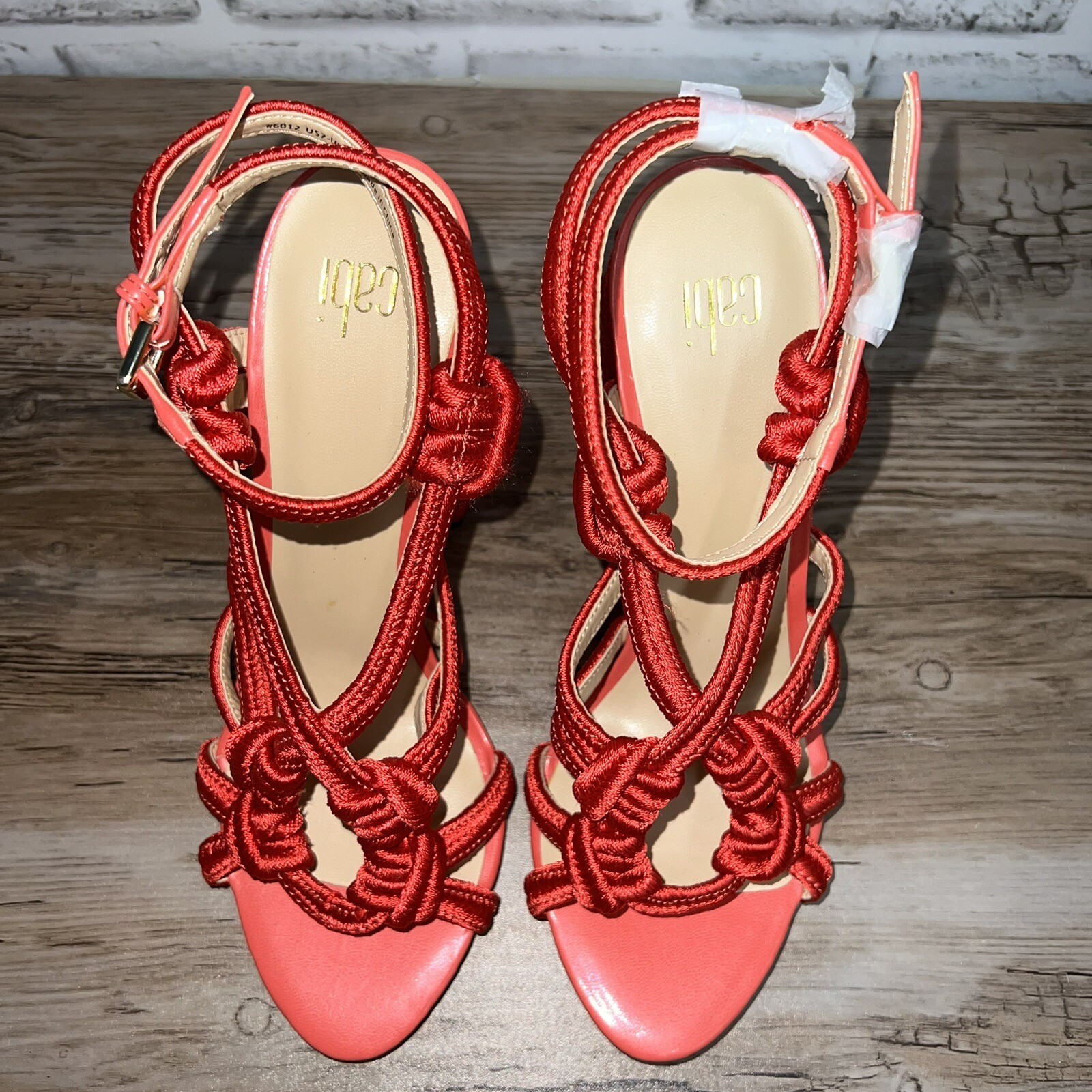 NEW CAbi Tiptoe Sandals 7 Red Hibiscus Open Toe Rope 4" Block Heel ...