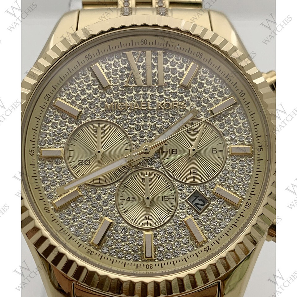 Michael Kors MK8579 Lexington Pavé Crystal Gold Bracelet Chronograph ...