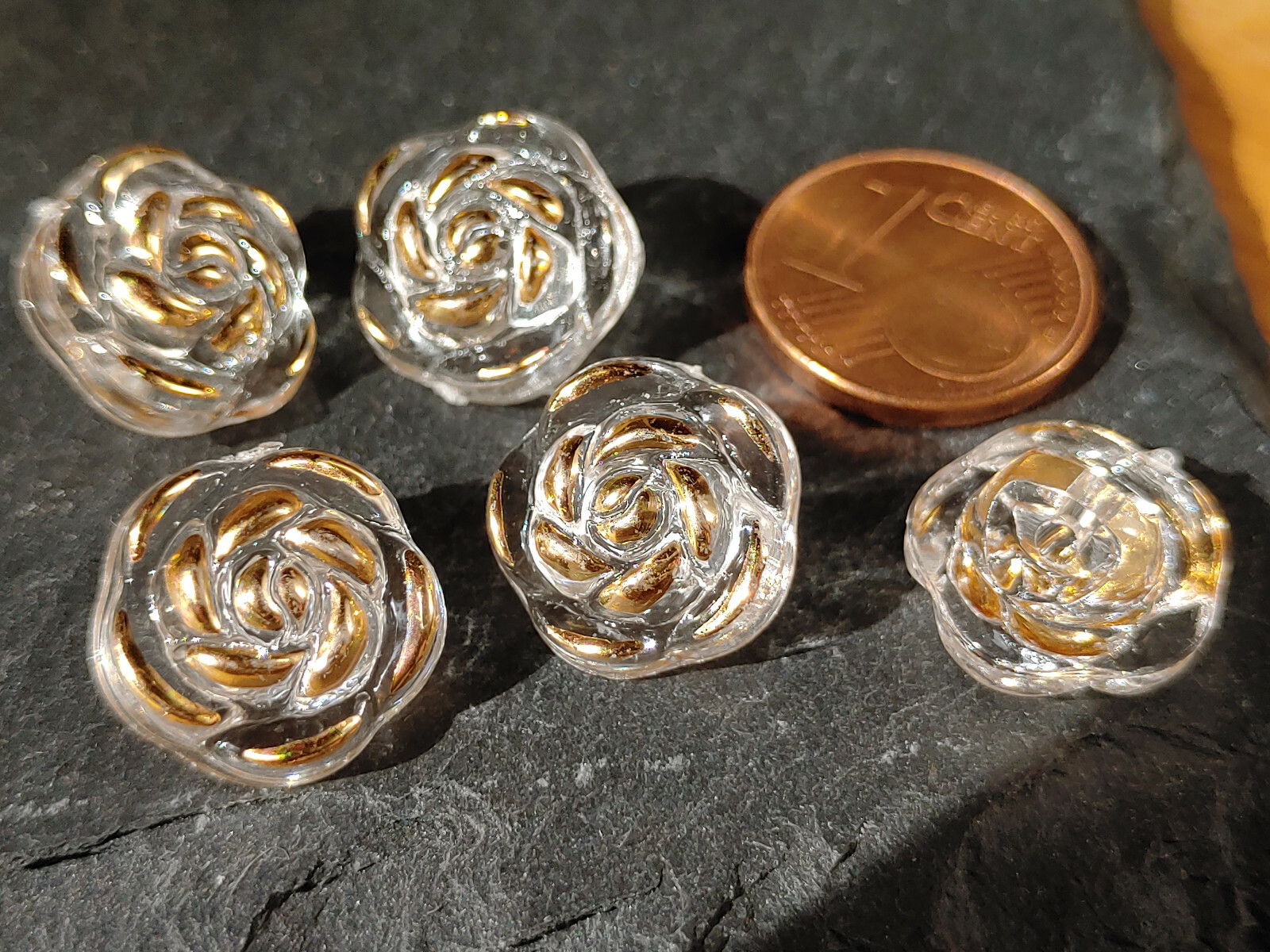 Eyecatcher Rose Knopf m. Steg Knöpfe 1,3cm 13mm 5 Stück NEU Gold ...