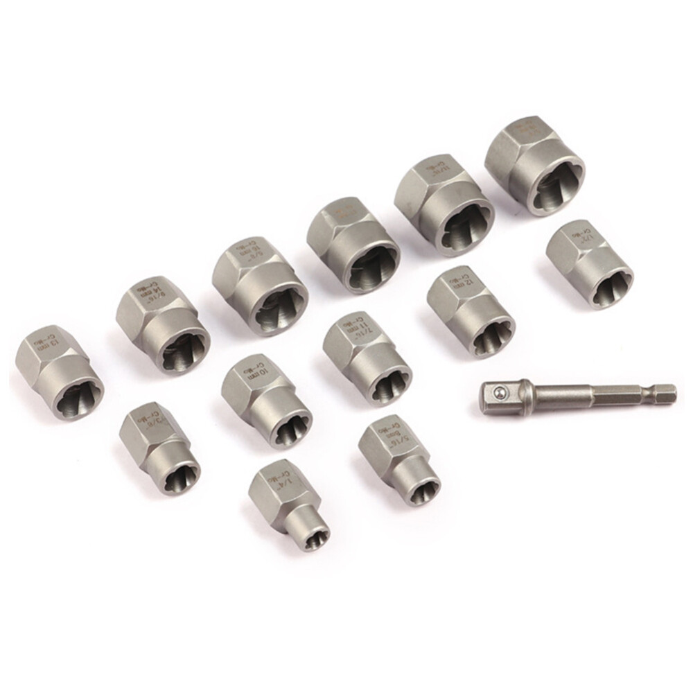 14Pcs Impact Damaged Bolt Nut Screw Remover Extractor Set Twist Socket ...
