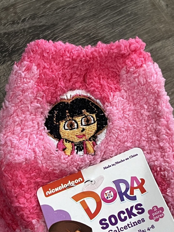 Dora the Explorer Socks Fuzzy No Slip Safety Socks 2 Pairs Pink Grip ...