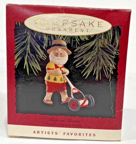 Hallmark 1994 Keep on Mowin' Santa Claus Lawn Mower Christmas Ornament ...